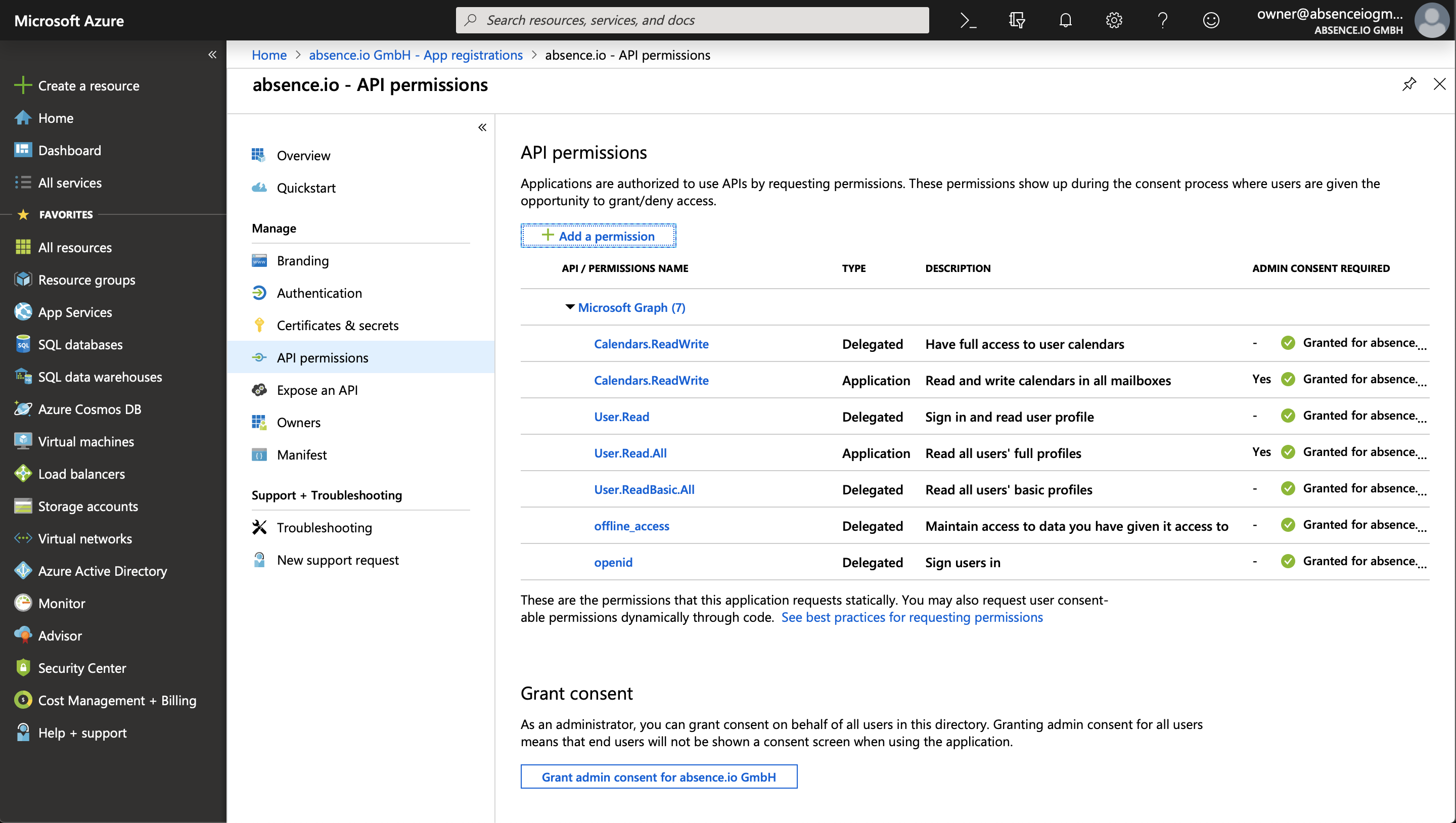 Microsoft Azure Portal and O365 Admin Consent – absence.io/en