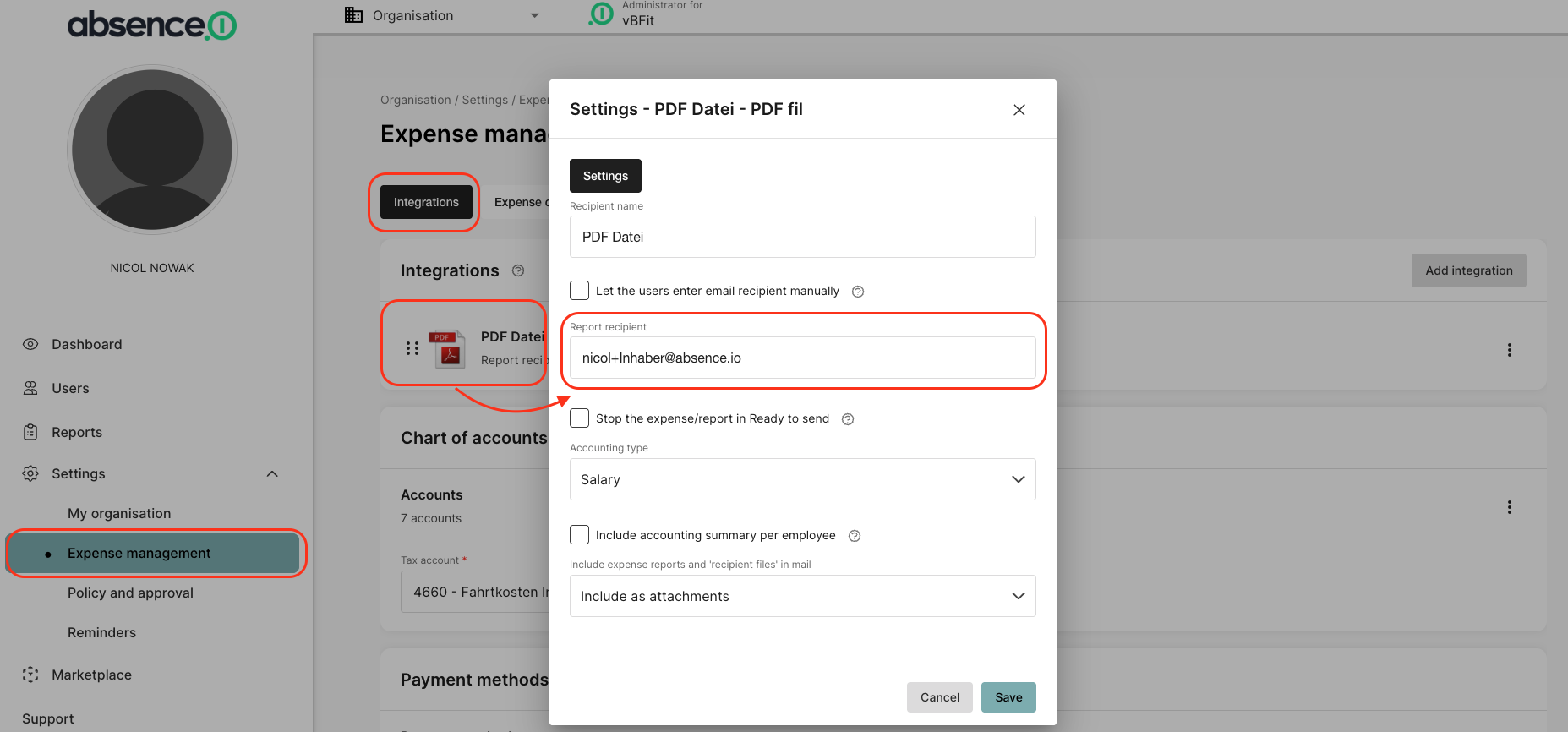 How do I set the Report recipient? – absence.io/en